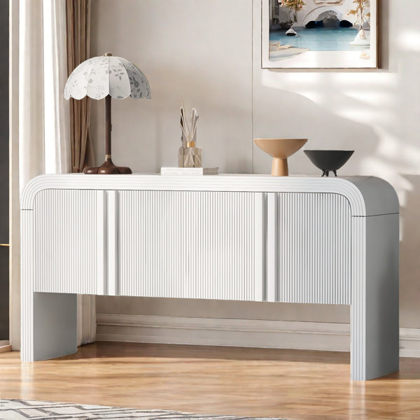 Ebern Designs 4-door Sideboard With Stripe Design, Adjustable Shelves And Curved Edge | Wayfair